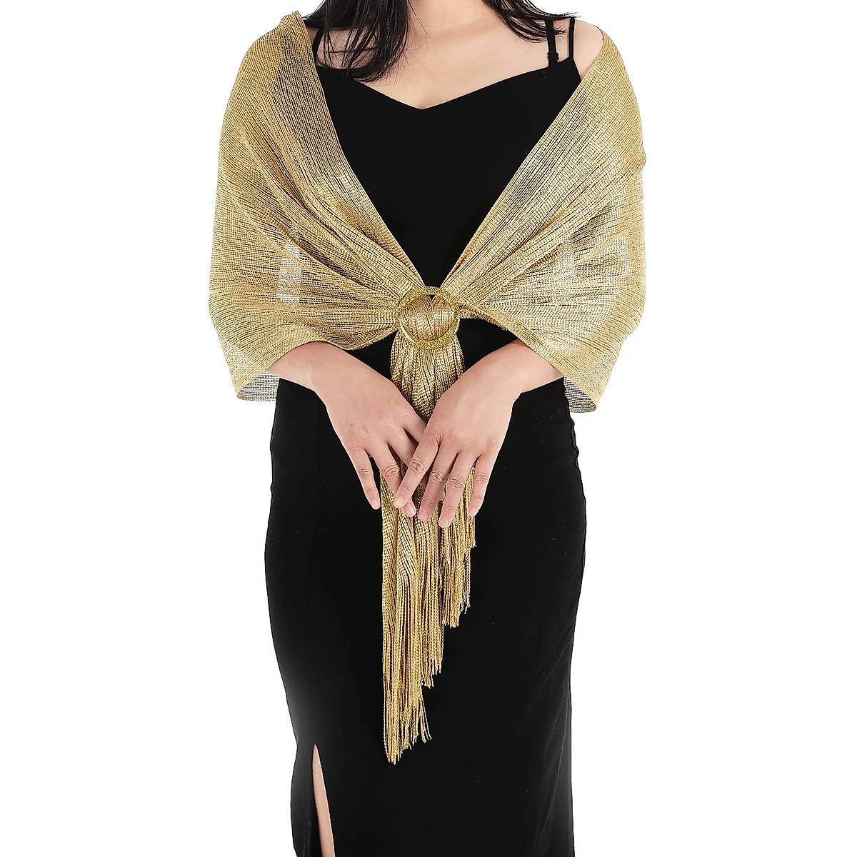 Aster Sparkling Metallic Shawls and Wraps for Evening Dresses with Buckle, Womens Shawls and Wraps for Evening Party Bride Bridesmaid Gifts(Gold)