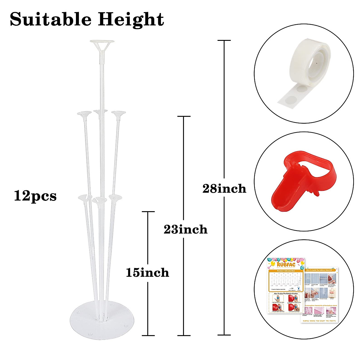 RUBFAC Balloon Stand Kits for 2024 New Year Party Decorations, 12 Sets Balloon Stand Holder for Graduation Baby Shower Gender Reveal Party Decorations, for Bridal Shower Engagement Birthday Wedding