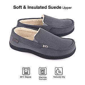 HomeTop Men's Classic Moccasin Slippers Comfy Memory Foam Indoor House Shoes Dark Gray,10 US