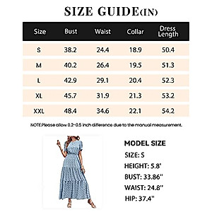 PRETTYGARDEN Women's Summer Casual Short Flutter Sleeve Round Neck Smocked Waist Tiered Boho Floral Flowy Maxi Dress(Small, Leaves Sky Blue)