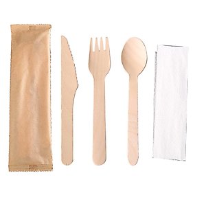 50 Pieces Disposable Wooden Cutlery Set, Premium Kraft Paper Independent Packaging Cutlery Combo: Fork Knive Spoons and Napkin for Home Office Restaurant Party and Outdoor