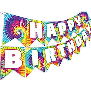 POP parties Ink Tie Dye Happy Birthday Banner - Party Supplies Decorations Art Classic, blue, green, red, orange, pink, yellow, white