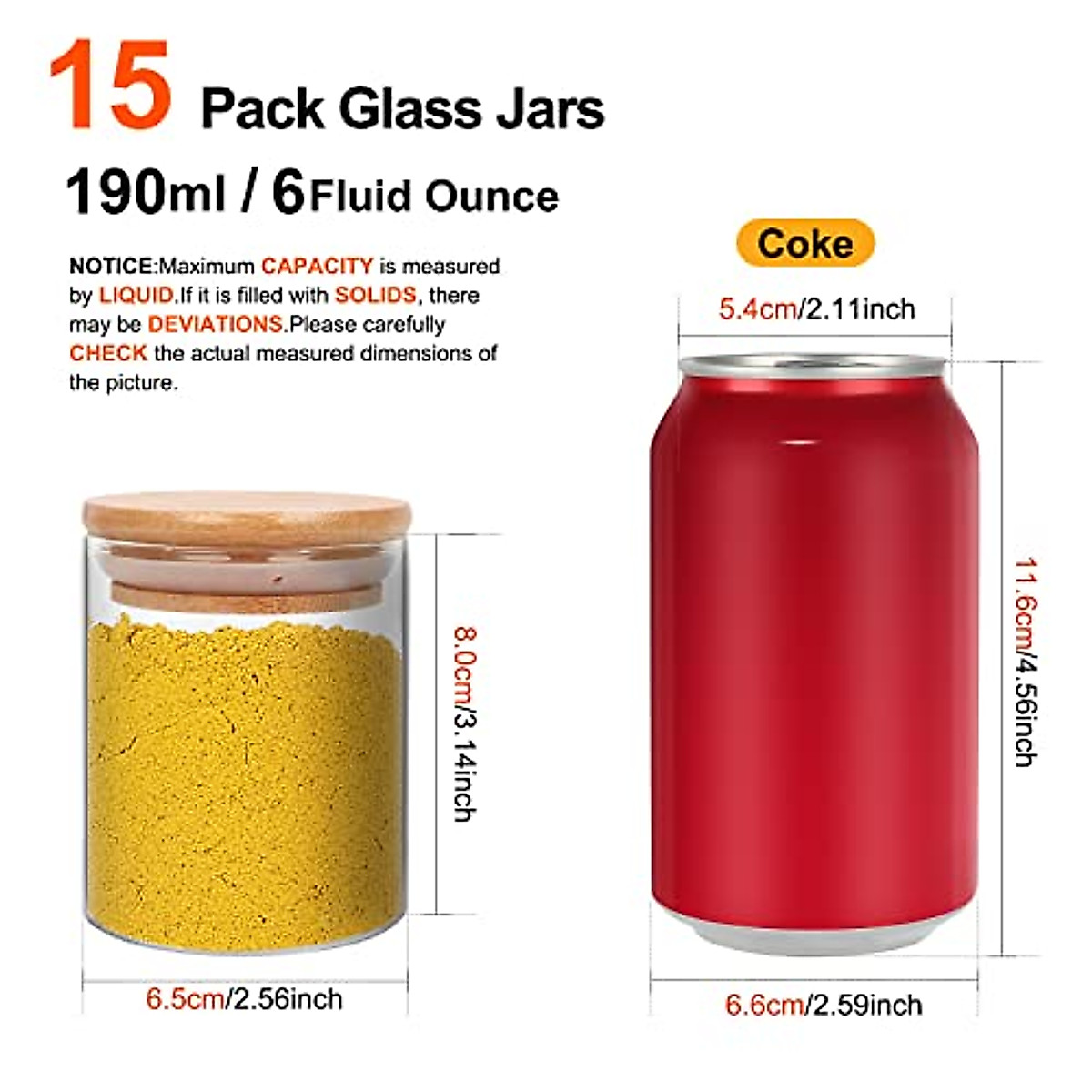 6 oz Glass Jars with Bamboo Lids , Borosilicate Glass Airtight Canisters sets, Glass Food Storage Container, Pantry Organization and Storage Jars, Kitchen Canisters Sets, Spice Jars of 15