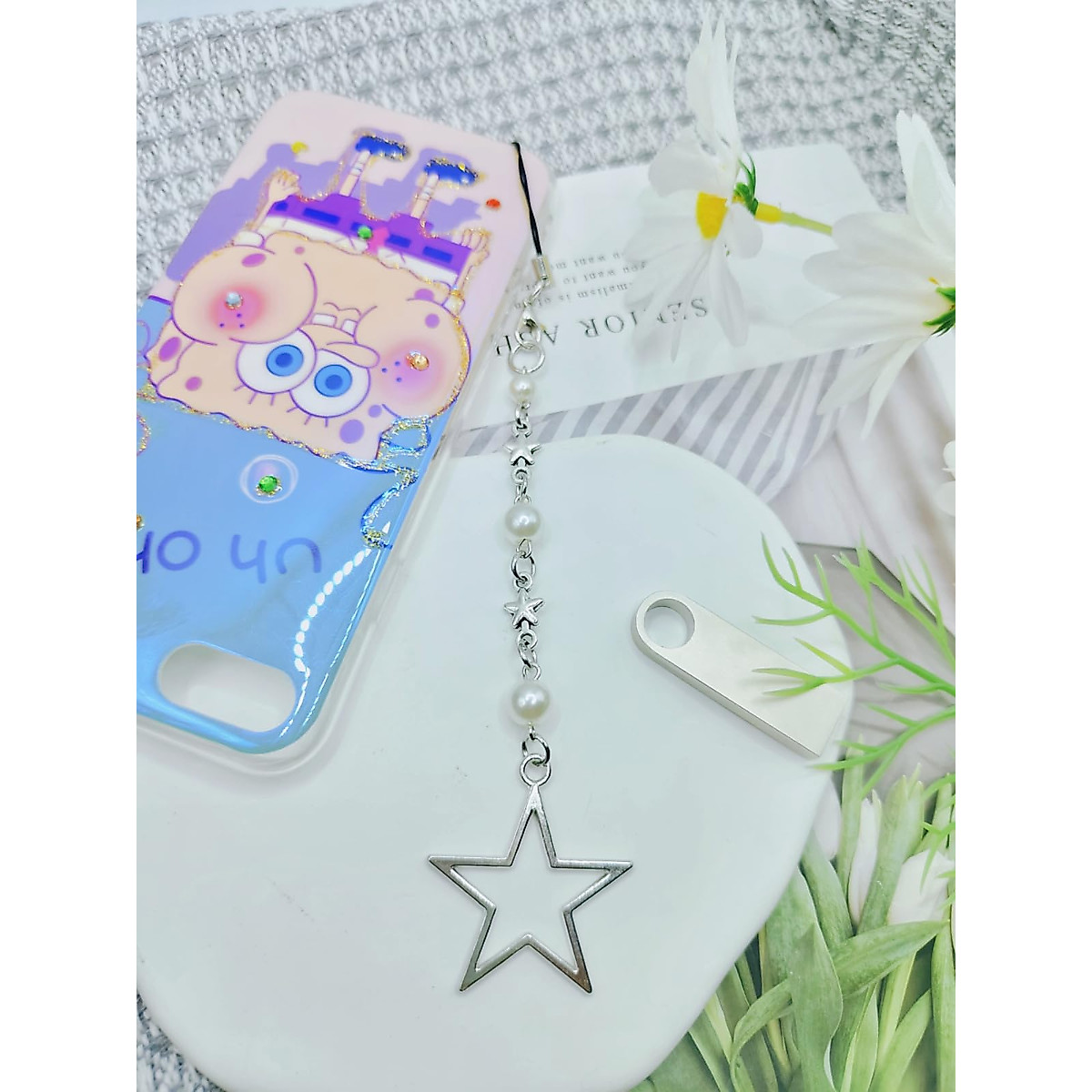 Meefisher Cute Y2K Phone Charm Aesthetic Accessories Bear Strawberry Butterfly Heart Lanyard String for Bag Purse Backpack Wallet Airpods Pendants Decor (2 PCS(Star, Star B))