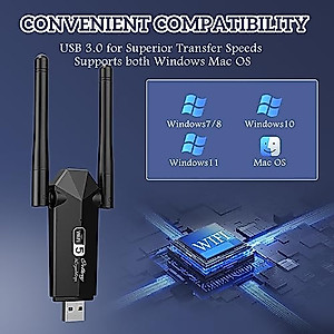 USB WiFi Adapter, Ortiny 1300Mbps WiFi USB Dual Band 5G/2.4G Wireless Network Adapter for Desktop Laptop PC, Dual Band WiFi Dongle Wireless Adapter for Supports Windows 11/10/8/7, Mac OS 10.9-10.15