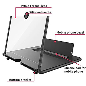 14" Phone Screen Magnifier 3D HD Foldable Amplifier Magnifying Projector Screen Enlarger for Movies, Videos and Gaming with Adjustable Angle