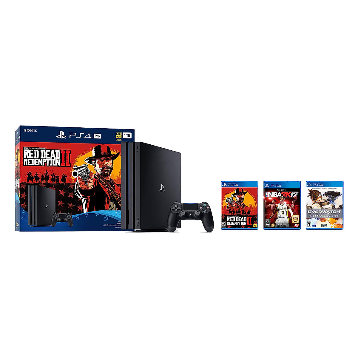 2018 Playstation 4 Pro 1TB console - Red Dead Redemption 2 + Overwatch Legendary Edition + NBA 2K17 Bundle ( 3 - Items )