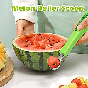 JAYVAR Watermelon Cutter Slicer, 3 in 1 Melon Baller Scoop Set, Fruit Scooper Knife for Dig Pulp Separator, Watermelon Knife for Ice Cream Melon Kitchen Gadget