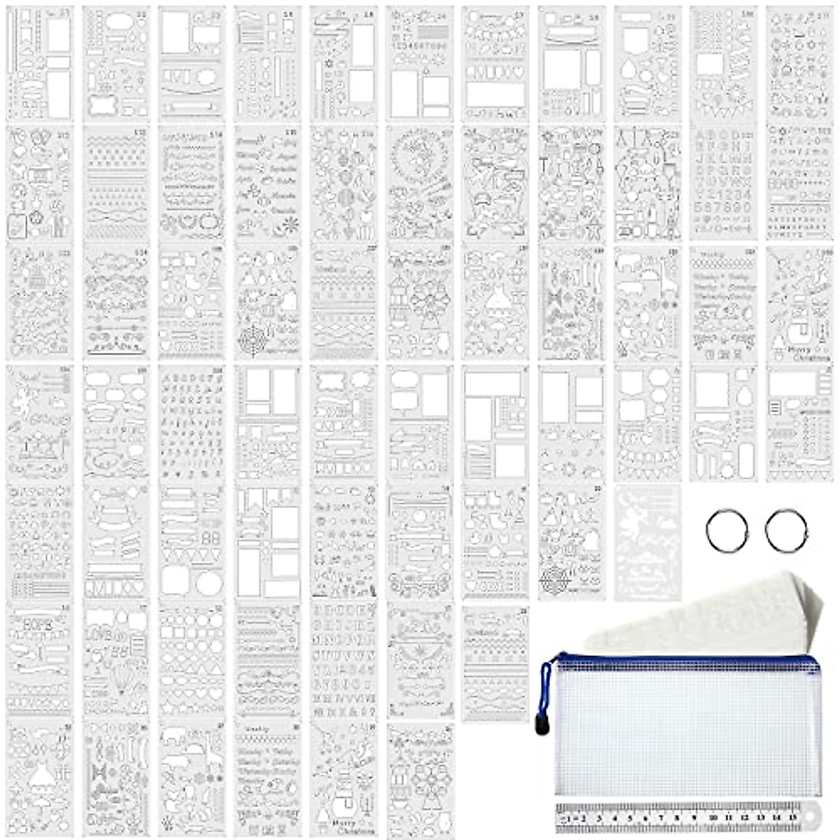 66 Pieces Bullet Stencils Journal Planner Templates Set DIY Drawing Templates Kit Plastic Journaling Productivity Accessories for Notebook Diary Scrapbook Graffiti Painting Projects Supply, 4 x 7 Inch