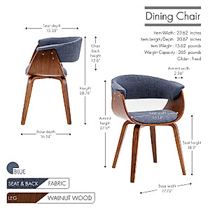 Porthos Home Merin Dining Chair with Ergonomic Curved Back and Seat in Fabric Upholstery, Sturdy Wooden Legs
