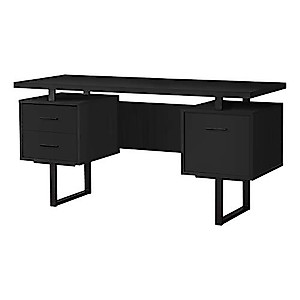 Monarch Specialties Laptop/Writing Floating Desktop-3 Storage Drawers-Reversible-Large Home Office Computer Desk, 60" L, Black/Black