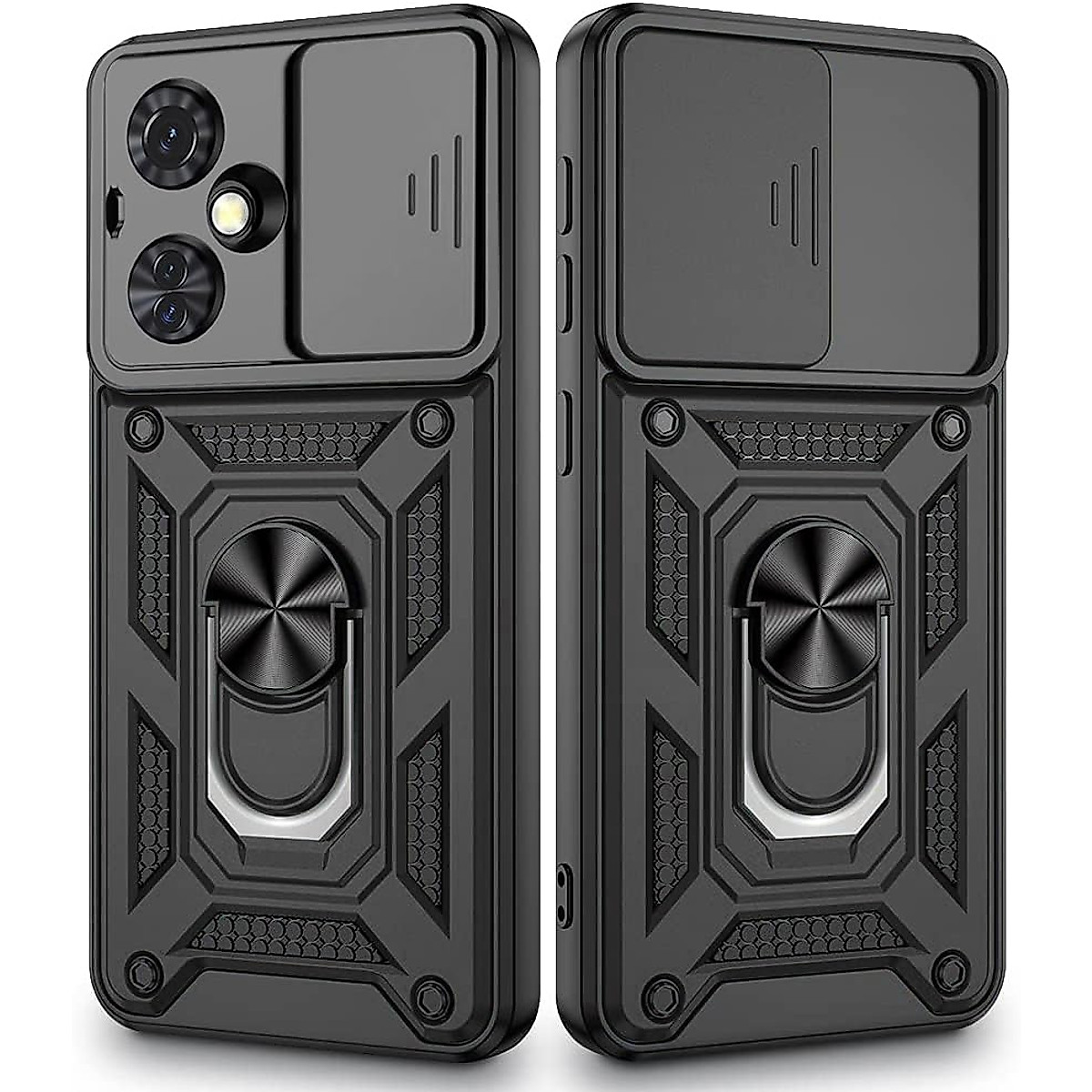 Suyomo for Oneplus N30 5G Case with Tempered Glass Screen Protector [2Pcs],Heavy Duty Case with Camera Cover Ring Holder Stand Shockproof Dual-Layer Protection Case for Oneplus N30 5G (Black)