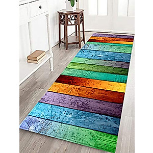 Colored Old Wooden Boards Print Memory Foam Bath Rugs and doormats Non Slip Absorbent Super Cozy Flannel Bathroom Rug Carpet 47x18 inches