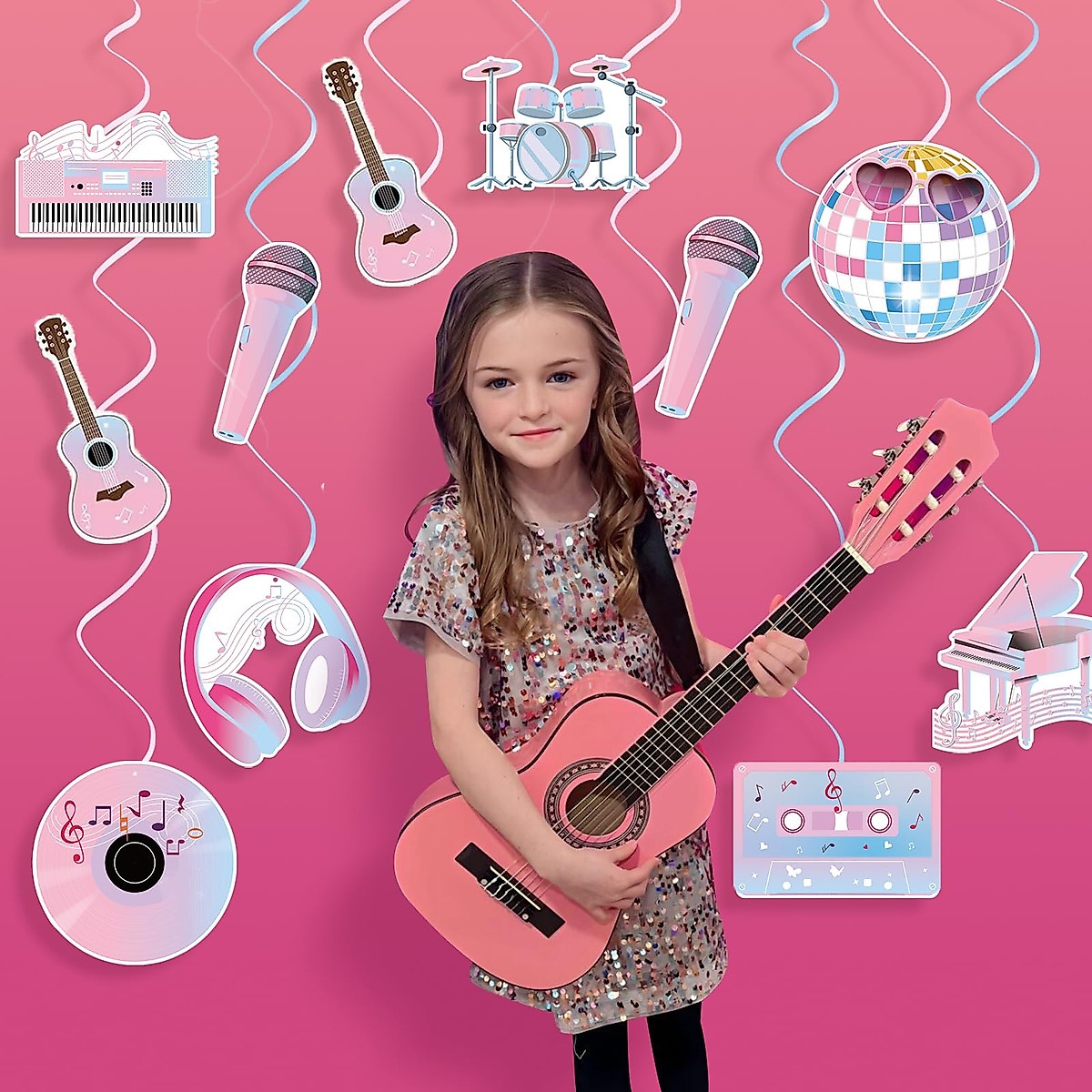 Popular Birthday Party Decorations Music Party Hanging Swirl Guitar Themed Party Decorations for Girls Birthday Fans Celebration Party Supplies