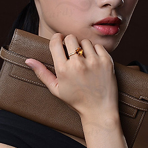 Kardy Amazing Solid 14K Yellow Gold Natural Citrine Gemstone Diamond Wedding Engagement Ring for Women