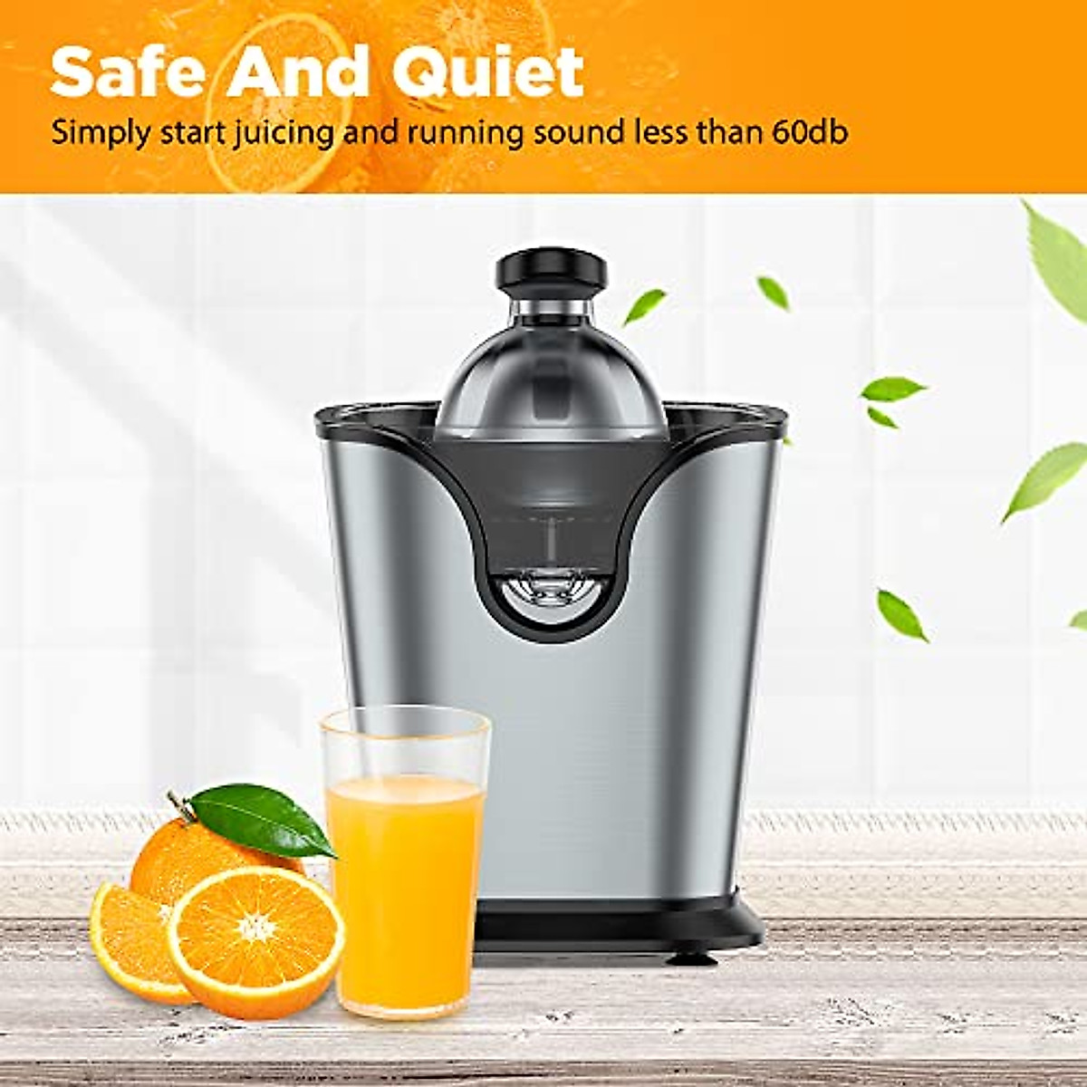 Ainclte Electric Citrus Juicer Squeezer Stainless Steel 150 Watts of Power for Orange Lemon Lime Grapefruit Juice with Soft Rubber Grip, Filter and Anti-drip Spout Lock - Black, Black/Stainless Steel