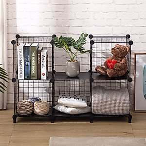 PARANTA Wire Cube Storage Organizer, 6 Cube Bookshelf, Stackable Storage Bins, Closet Organizer and Storgae, Multi-use DIY Standing Shelf Units for Book,Toys,Clothes,Tools