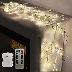 Lighted Garland with Birch Twigs, Hypestar 6FT Lighted Garlands with 48 LEDs for Christmas Decorations indoor, Birch Garland with Lights and Timer for Christmas (Battery Operated Birch Garland)