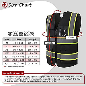 ASIPHITU Reflective High Visibility Safety Vest for Men Women Security with Pockets Zipper Front for Work Vest with Reflective Strips Meets ANSI/ISEA Standards(H-Black-L)