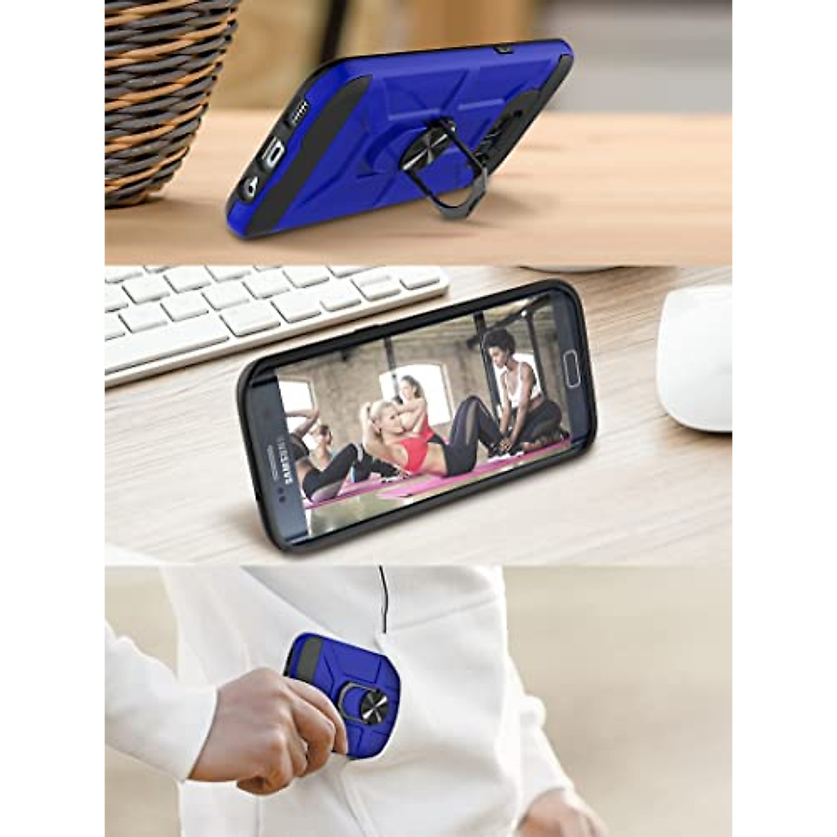 Galaxy S6 Case, Galaxy S6 Case with [3X Tempered Glass Screen Protector], Built-in Ring Kickstand and Magnetic Car Mount Shockproof Dropproof Military Grade Armor Rugged Case for Galaxy S6 -Klein Blue