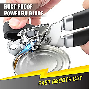 PrinChef Can Opener Manual, Can Openers with Magnet, No-Trouble-Lid-Lift, Handheld Can Opener Smooth Edge with Sharp Blade | Can Openers with Large Effort-Saving Handles, Easy Grip & Heavy Duty, Black