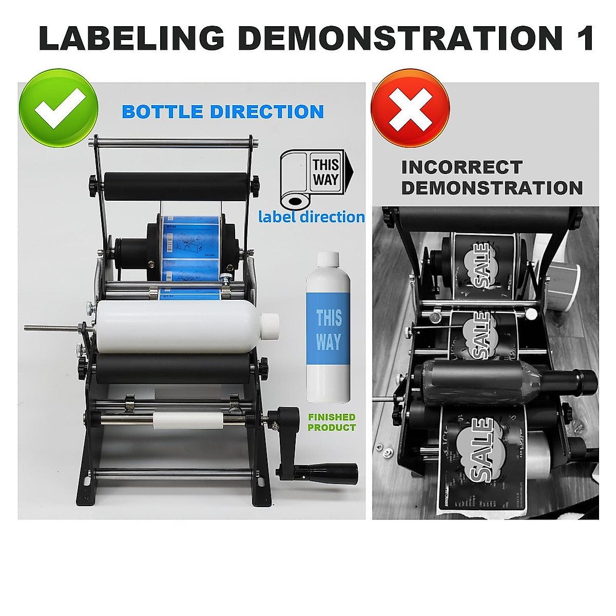 ZONEPACK Upgraded Manual Labeling Machine Label Applicator Bottle Labeler Sticker Label Printer Packing Machine with Handle for Round Glass Plastic Metal Bottle etc…