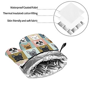 Msacrh French Bulldogs Oven Mitts and Pot Holders Sets of 4, Cotton Lining with Non-Slip Hot Pads,Heat Resistant Oven Gloves for Kitchen Cooking Baking Grilling