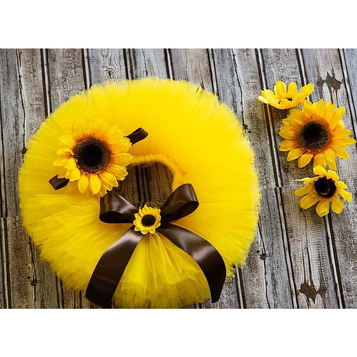 Brenaly Newborn Photography Prop Infants Baby Sunflower Tutu Skirt and Pink Lace Rompers Flower Headband Sets Shoot Outfits for 0-6 Months Baby Girls