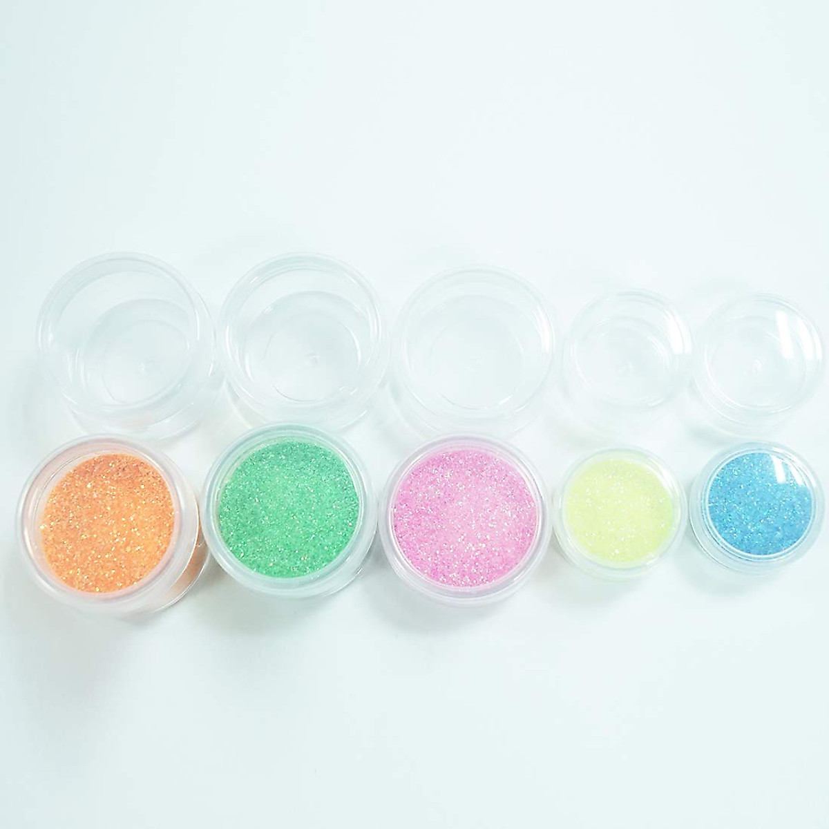 ZEJIA 10pcs Small Travel Containers, Clear Sample Containers with Screw Lids, 5 Size 3/5/10/15/20 Gram Sample Jars with 12pcs Labels and 2pcs Mini Disposable Spatula, Makeup Sample Containers BPA Free