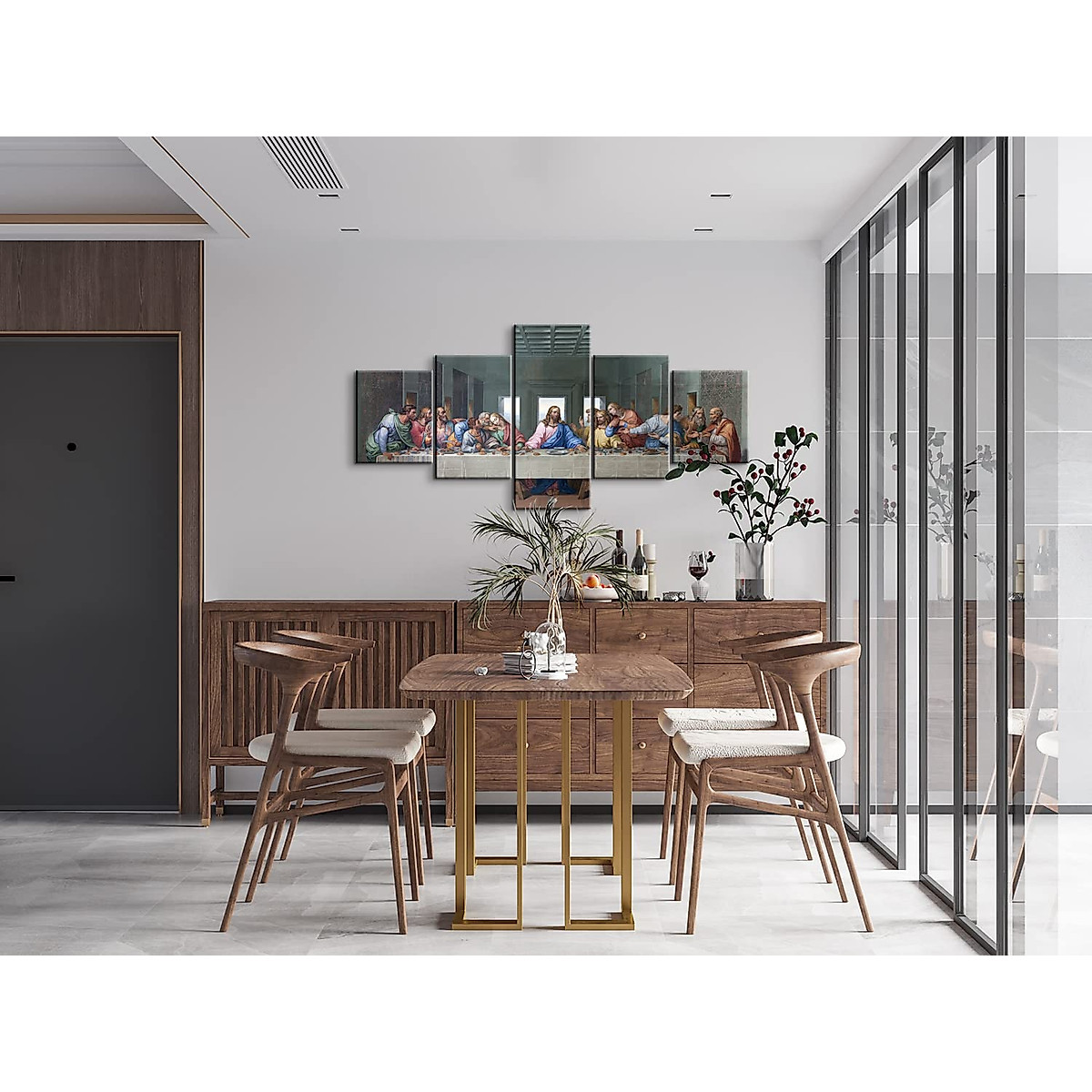 YOUHONG 5 Piece Christian Wall Decor Last Supper Wall Decor Leonardo Da Vinci Wall Art Jesus Pictures for Wall Religious Wall Decor for Dining Room Decor Ready to Hang (50''W x 24''H)