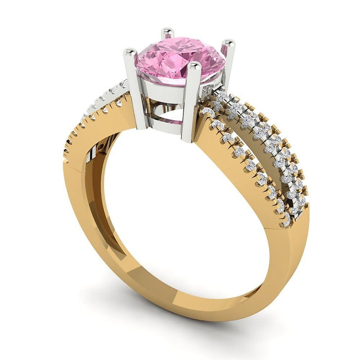 1.25 Carat Round cut Custom Engraving accent Pink faux Diamond Engagement Everlasting Ring 14k yellow White Gold 9