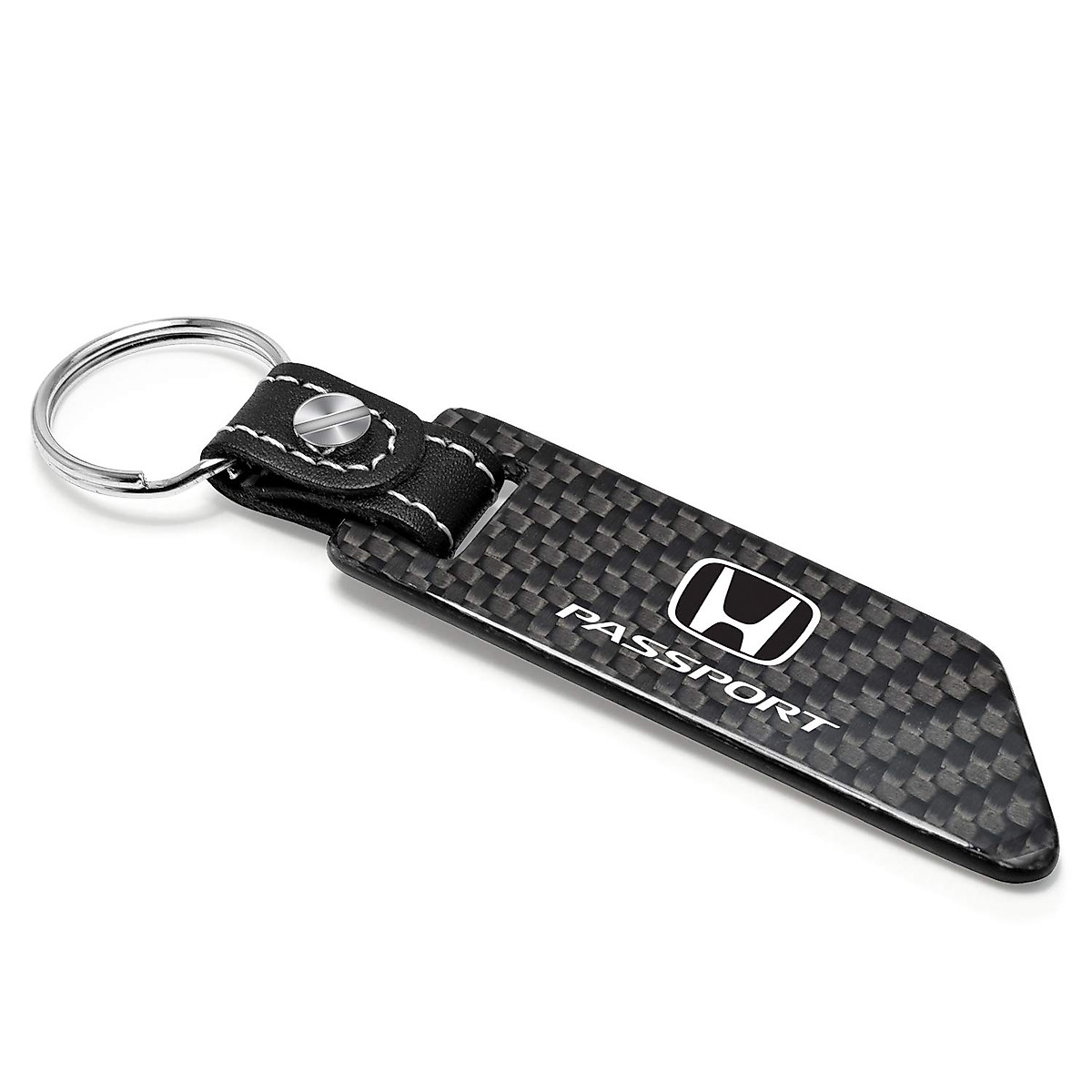iPick Image - Real Carbon Fiber Blade Style with Black Leather Strap Key Chain for Honda Passport
