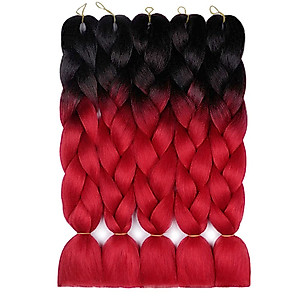 AIDUSA Ombre Braiding Hair 5pcs Synthetic Afro Braiding Hair Extensions 24 Inch 2 Tone for Women Hair Twist Crochet Braids 100g(#01 Black to Red)