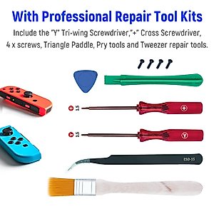 Mcbazel 18 in 1 Replacement Repair Kit for N-Switch Joy-Con with Screwdrivers Opening Tool, 3D Left Right Analog Joysticks, Buckle Lock, Charging Port Slider, Button Sync Flex Cable Set