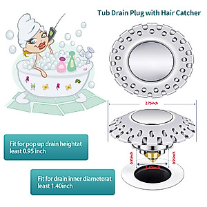 Universal Tub Stopper Bathtub Drain Plug, Pop Up Drain Hair Catcher Copper Dual Filtration, Replaces Bath Tub Lift & Turn, Tip-Toe & Trip Lever, 2 in 1 Strainer Cover for 1.45 to 1.85" Drain Hole