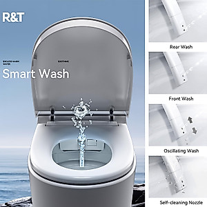 R&T Smart Toilet With Bidet Built In, One-piece Intelligent Toilet for Bathroom with Auto Flushing, Foot Sensor, Elongated Heated Bidet Seat, Remote Control Warm Water, Warm Air Drying Toilet