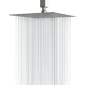 Lordear Rain Shower Head 12 Inch Solid Ultra Thin 304 Stainless Steel Adjustable Square Rainfall Shower Head Full Body Coverage with Silicone Nozzle 12” Waterfall Showerhead,Brushed Nickel