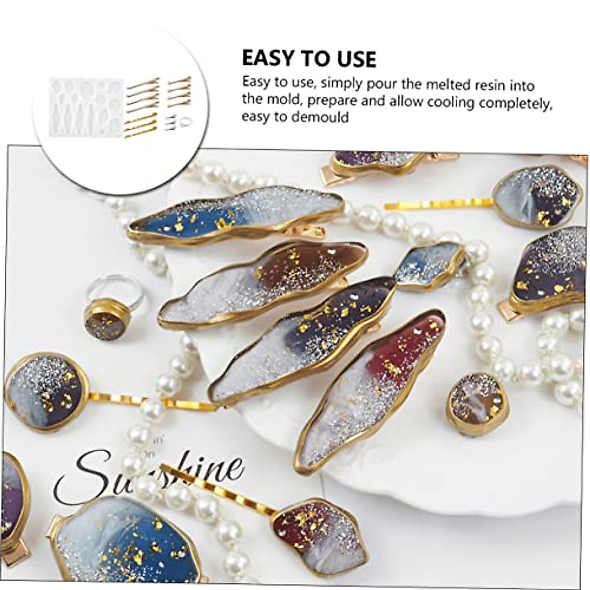 BETOOKY Resin Tray Mold 1 Set Crystal Hair Clips Jeweled Hair Clips Epoxy Hairpin Mold Hairpin Resin Molds Hairpin Maker Pendant Epoxy Resin Irregular Metal Cake Mold Tray Mold