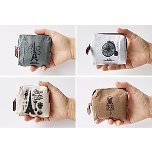 iToolai Canvas Coin Bags Women's Small Change Cash Purse Wallets (Set of 4, Paris)