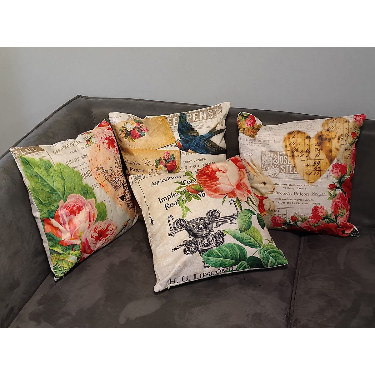 Couch Pillows for Iiving Room Set of 4,Brown and Blue Decorative Throw Pillow Covers 18x18 Inch Geometric Abstract Arts Linen Pillowcase Cushion Cases