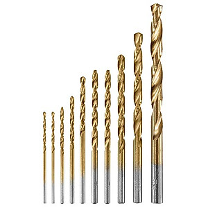 HART 10-Piece TITANIUM DRILL BIT SET for WOOD METAL PVC 135° Split Point Tip 1/16 5/64 3/32 7/641/8 5/32 3/16 1/4