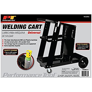 Performance Tool W53992 Universal Mobile Welding Cart with Storage Trays on Wheels for MIG Welders and Plasma Cutters, Black