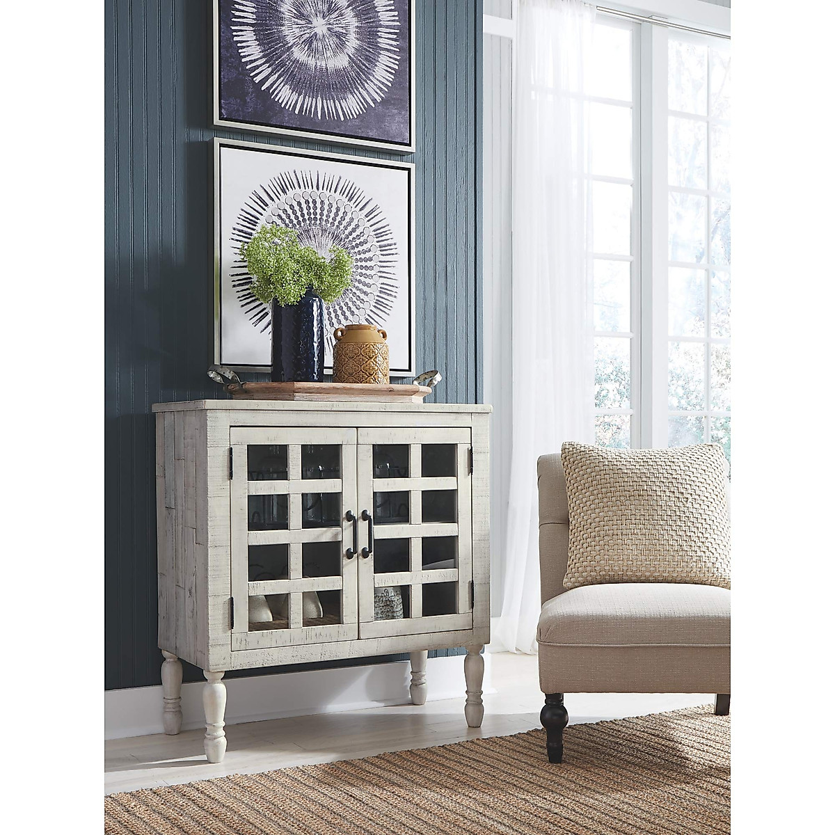 Signature Design by Ashley Falkgate Cottage Farmhouse Accent Cabinet, White