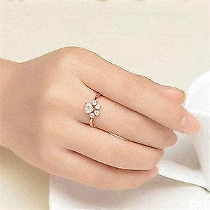 TraveT Crystal Cat Paw Ring Adjustable Pink Ring for Cat Lovers Women Rhinestone Zirconia Ring
