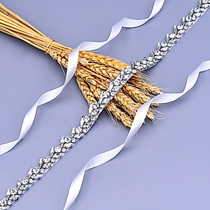 HONGMEI womens Rhinestone Thin Bridal Wedding Handmade Sash Bride Bridesmaid Belt Dress, White, One Size