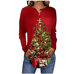 JJHAEVDY Christmas Women Oversized Sweatshirts Trendy Shirts Graphic Vintage Clothes Loose Fit Outfits Sweatshirts for Women Loose Fit Hoodie Pullover(2-Red,Large)
