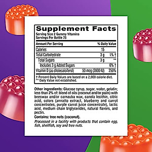 Vitafusion Vitamin D3 Gummy Vitamins, 50Mcg Per Serving, Immune System Support, Delicious Peach and Berry Flavors, 150 Ct (75 Day Supply), from America’s Number One Gummy Vitamin Brand