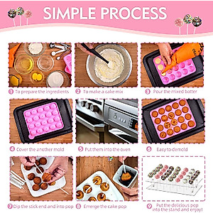302 Pcs Cake Pop Maker Kit,Subesty Cake Pop Baking Mold with 1 Acrylic Lollipop Holder,1 Silicone Mold Set,100 Pcs Clear Bags,100 Pcs Treat Sticks,100 Pcs Gold bow Ties