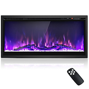 GOFLAME 36 Inch Electric Fireplace Recessed/Wall Mounted/Freestanding, Linear Electric Fireplace Heater Insert with Remote Control, Adjustable Flame Color & Brightness, Thermostat, Timer, 750W/1500W