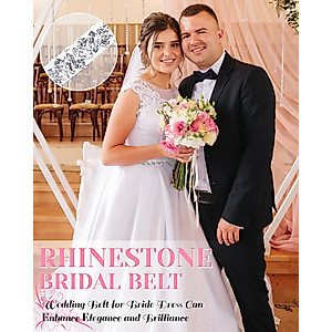 2 Pieces Rhinestone Bridal Wedding Dress Sash Belt Crystal Diamond Ribbon Wedding Belts for Bridesmaid Wedding Dress (White)